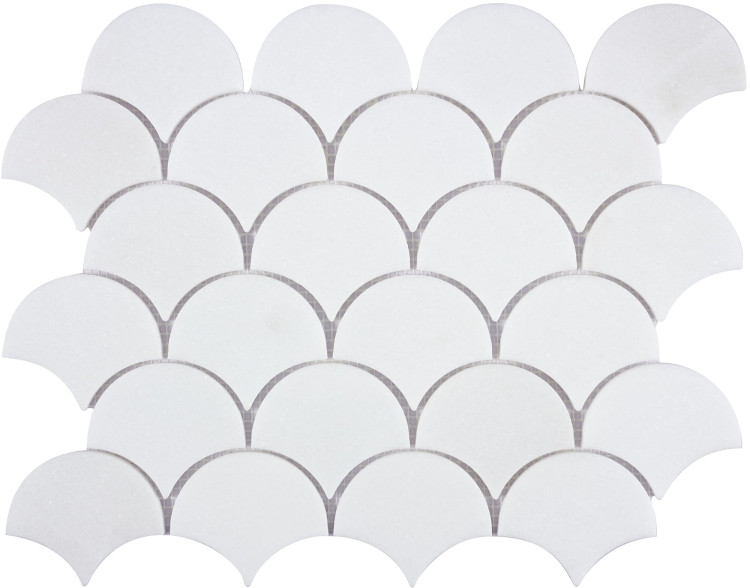 Thassos White Dragon Scale Marble Mosaic Tile | 10.5x13